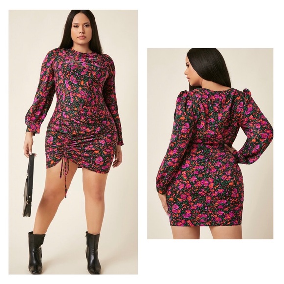 SHEIN | Dresses | Shein Drawstring Knot Allover Floral Print Dress 2x ...